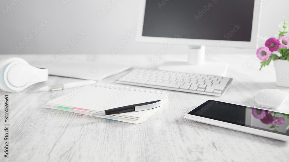 Workspace with computer. Desk work concept Stock Photo | Adobe Stock
