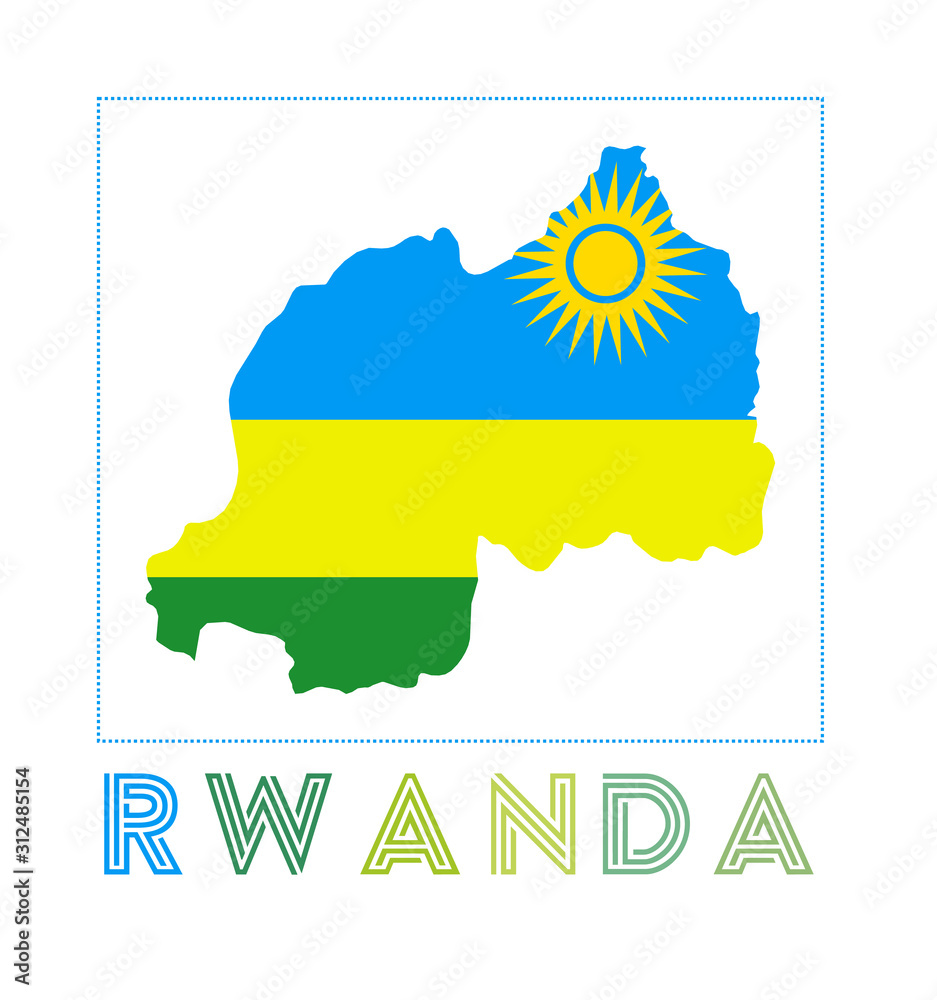 Rwanda Logo. Map of Rwanda with country name and flag. Vibrant vector ...