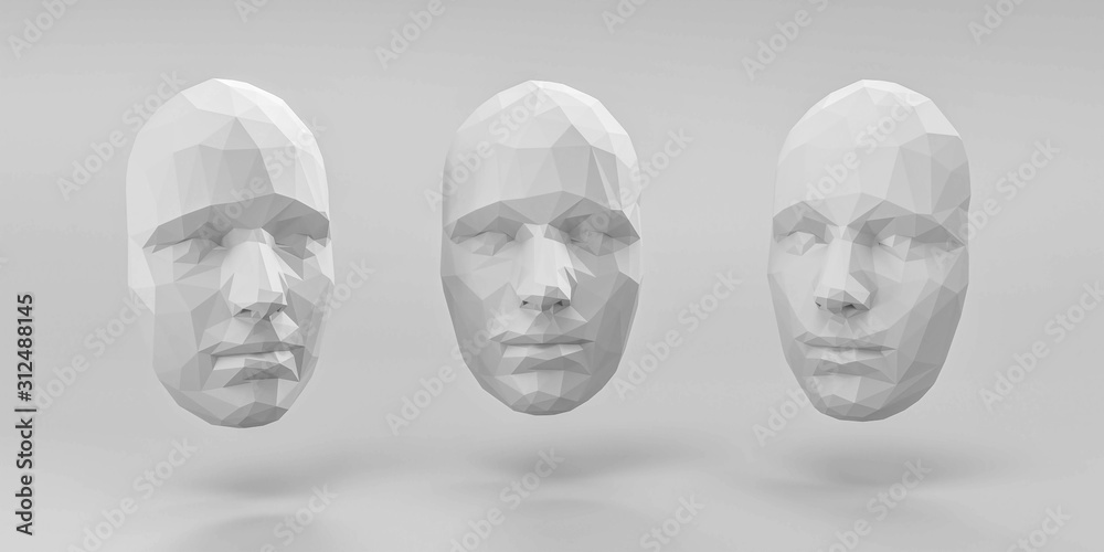 creative male or female face concept polygon surface mesh in 3 ...