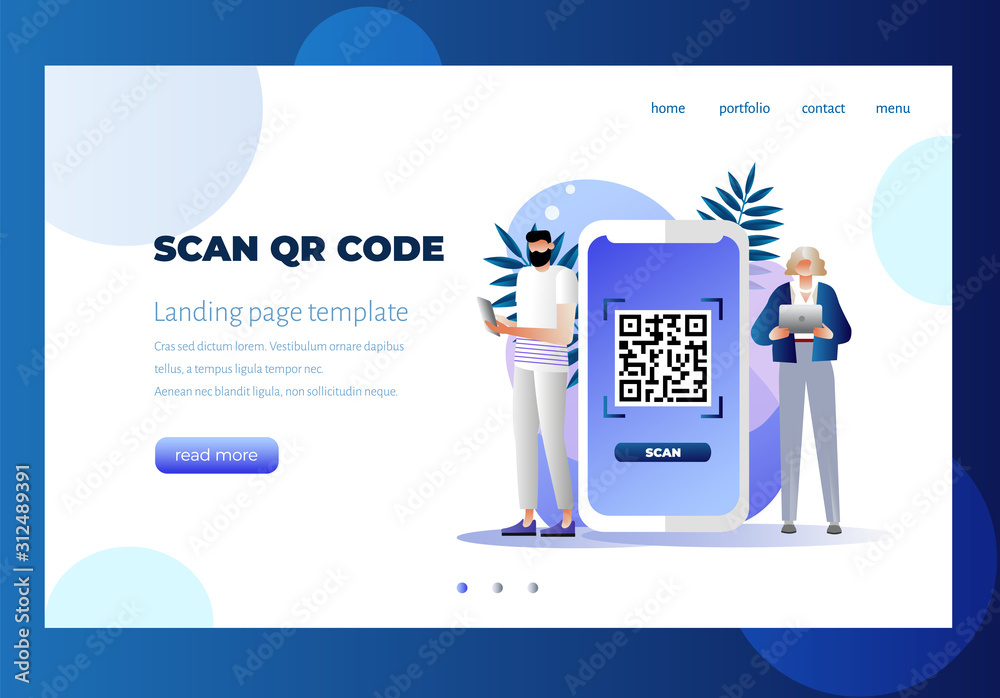 QR code scanning vector illustration concept, people use smartphone and ...