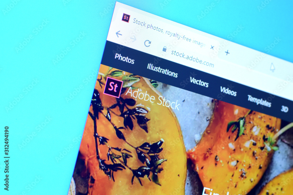 Homepage of adobe stock website on the display of PC, url - stock.adobe ...