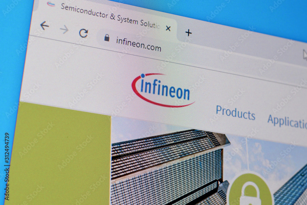 Homepage of infineon website on the display of PC, url - infineon.com ...