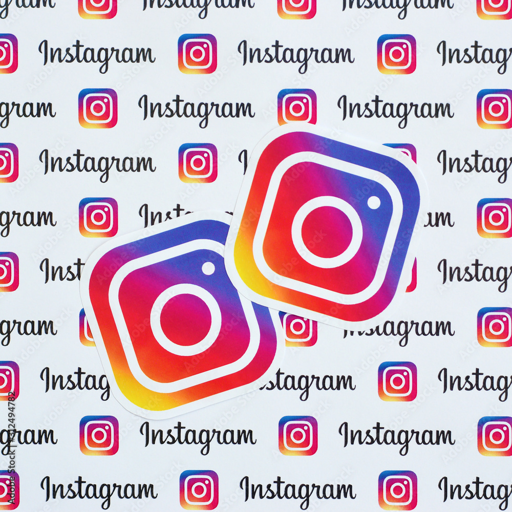 Instagram pattern printed on paper with small instagram logos and ...