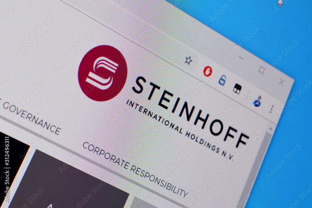 Homepage of steinhoff international website on the display of PC, url ...