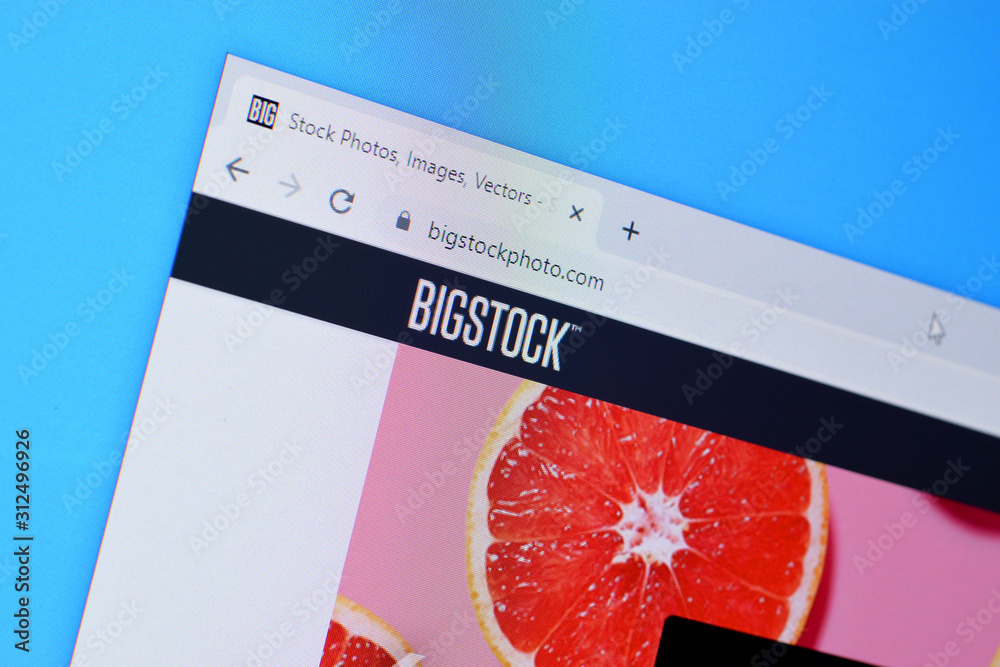 Homepage of bigstockphoto website on the display of PC, url ...