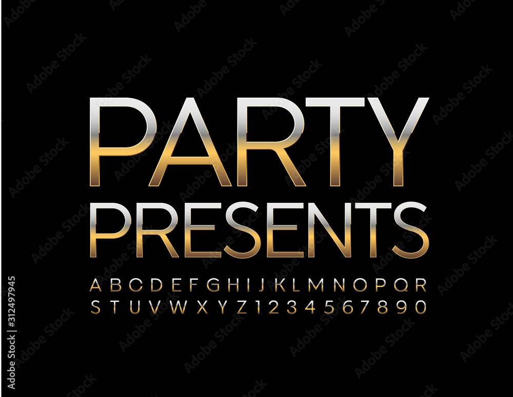 Vector chic Sign Party Presents. Trendy Golden Font. Luxury Alphabet ...