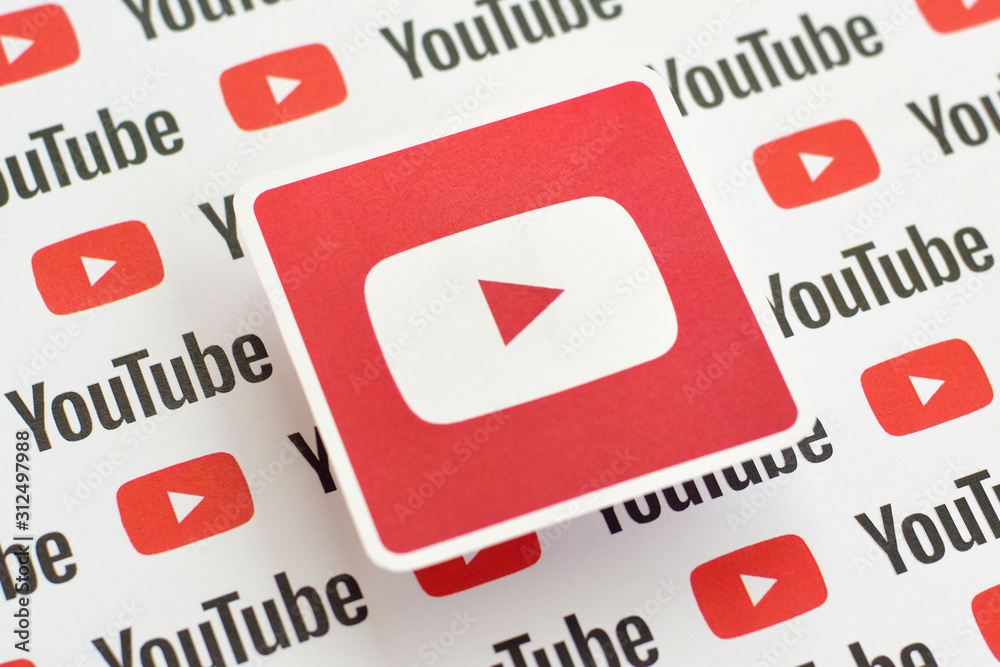 Youtube logo sticker on pattern printed on paper with small youtube ...
