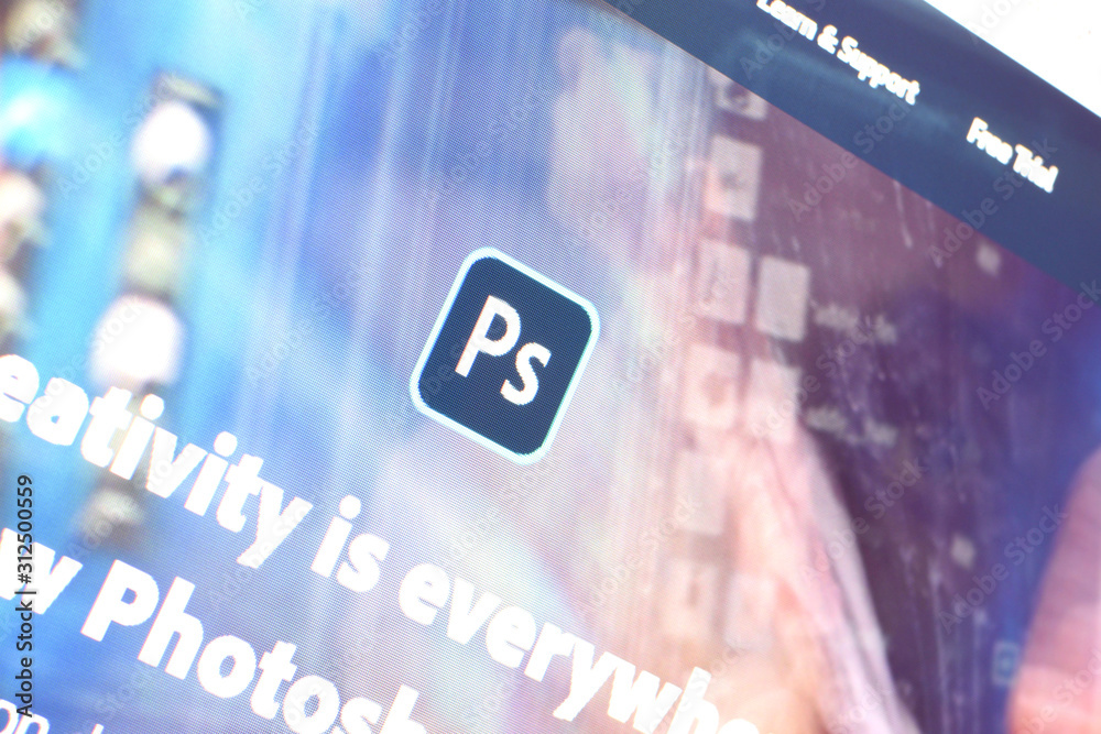 Web page of adobe photoshop product on official website on the display ...