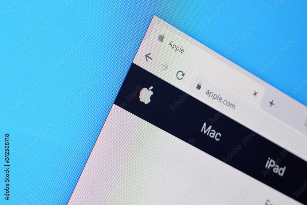Homepage of apple website on the display of PC, url - apple.com. Stock ...