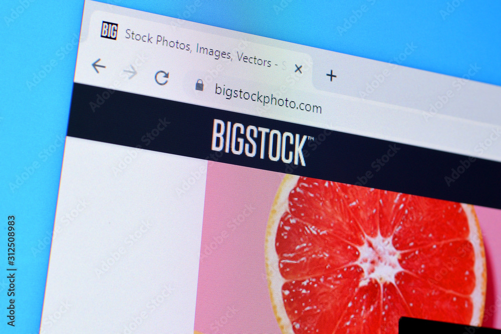 Homepage of bigstockphoto website on the display of PC, url ...