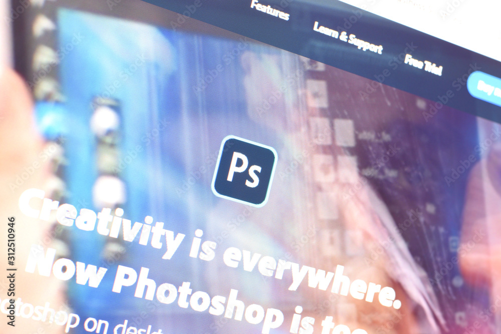 Web page of adobe photoshop product on official website on the display ...