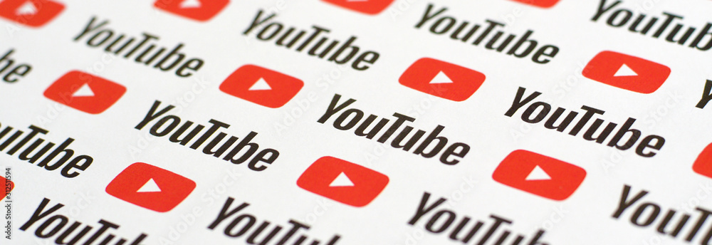 Youtube pattern printed on paper with small youtube logos and ...