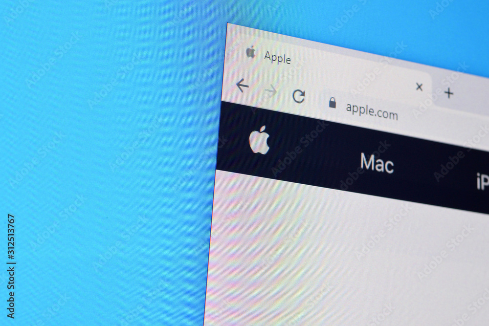 Homepage of apple website on the display of PC, url - apple.com. Stock ...
