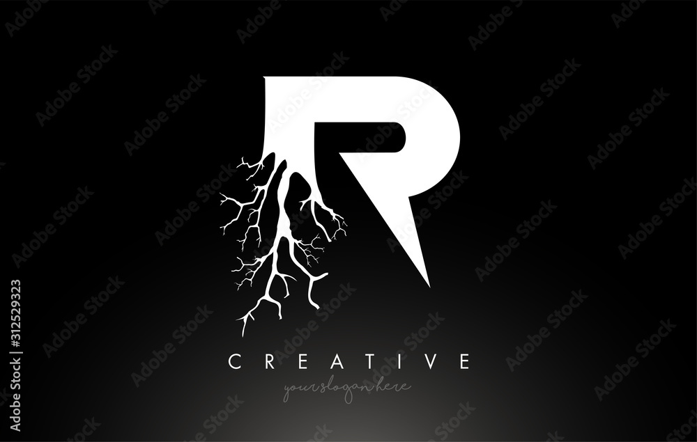 Letter R Design Logo with Creative Tree Branch. R Letter Tree Icon Logo ...