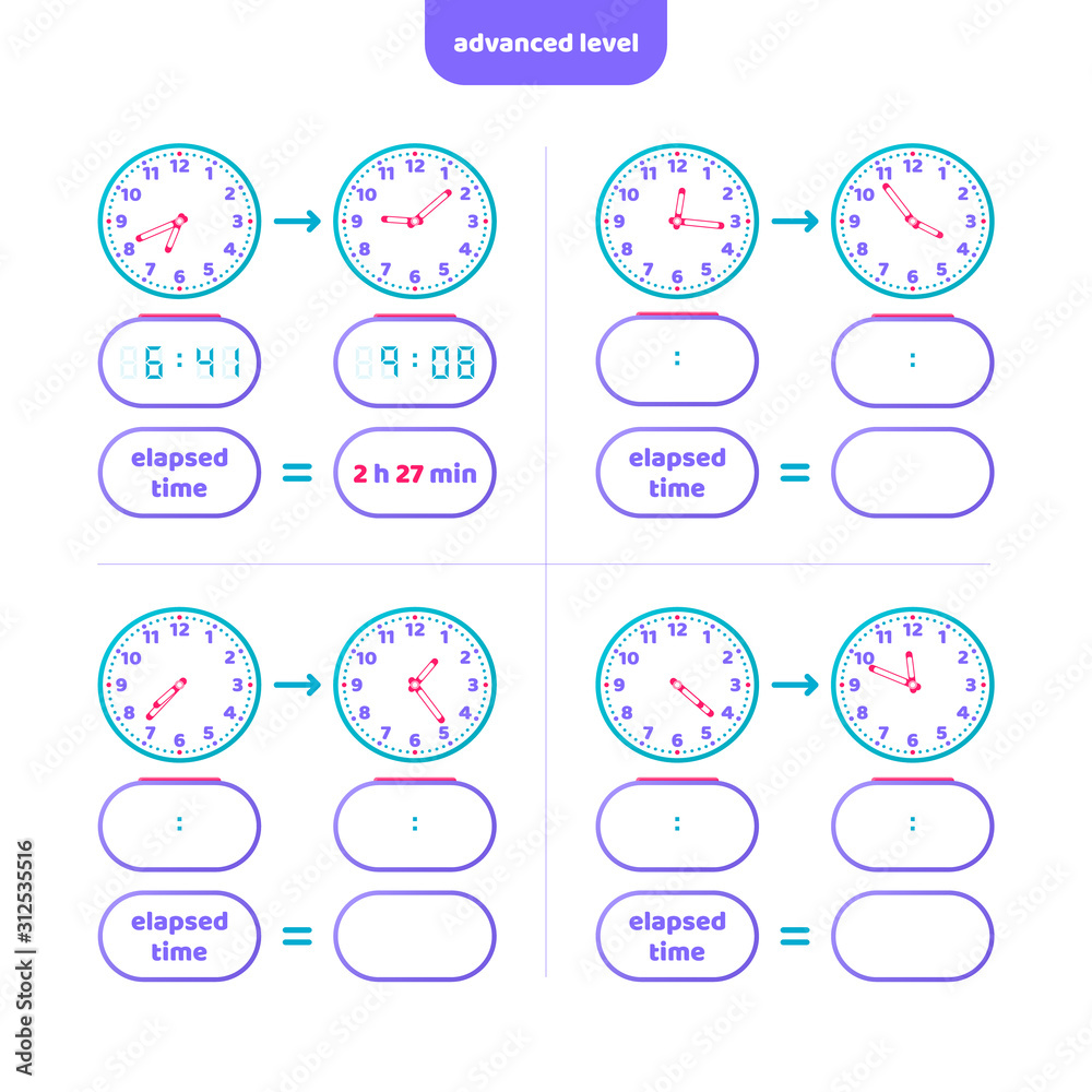 Elapsed time and Telling time worksheet for kids. Understanding the ...