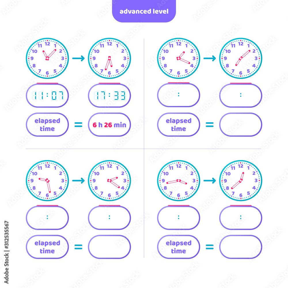 Elapsed time and Telling time worksheet for kids. Understanding the ...