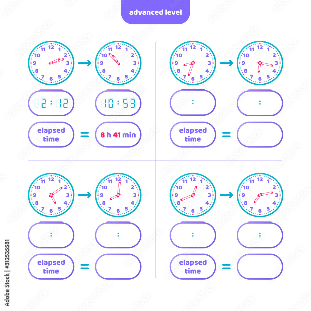 Elapsed time and Telling time worksheet for kids. Understanding the ...