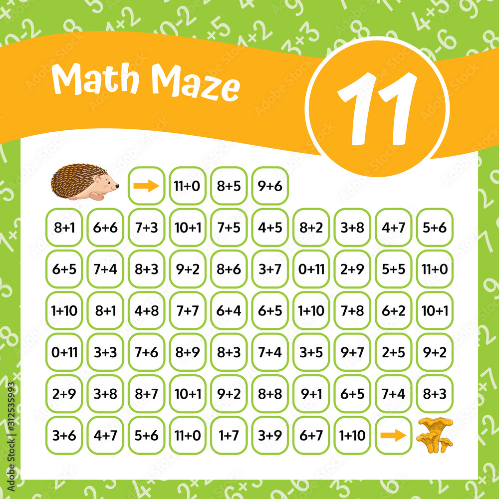 Math Maze Addition Worksheet. Educational Game. Mathematical Puzzle ...