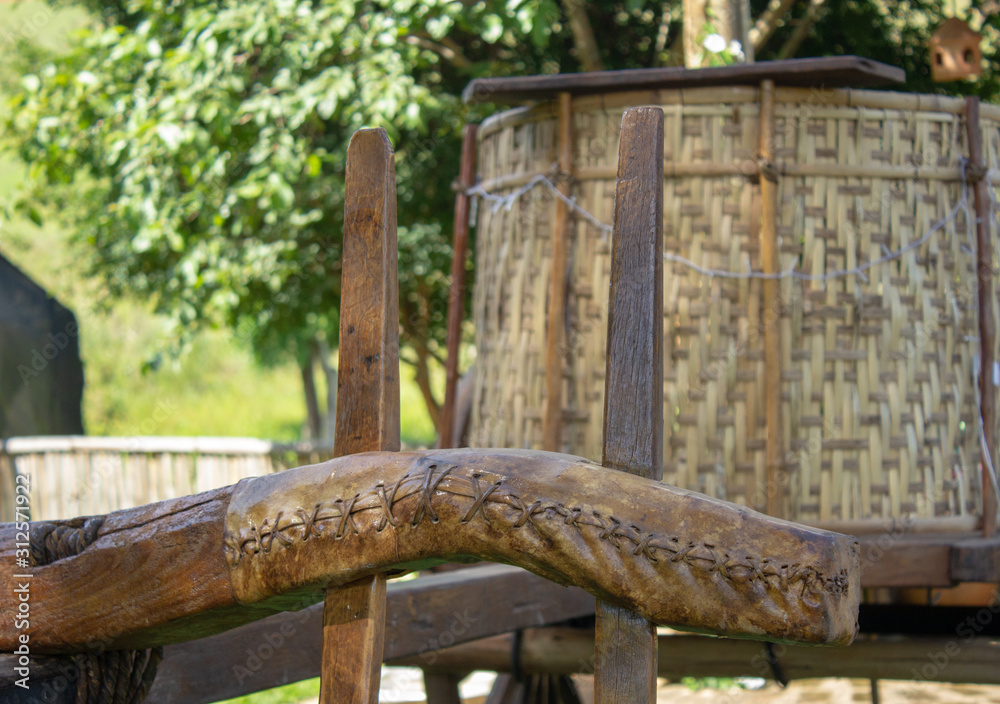 The front of an old ox cart, where the ox's head where placed Stock ...