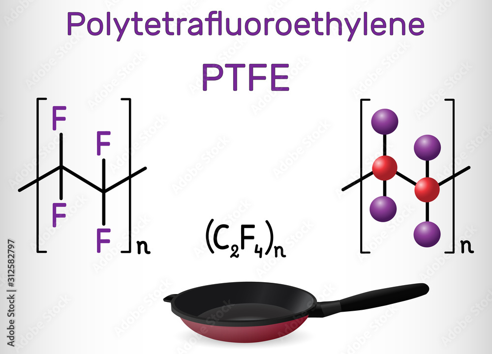 Polytetrafluoroethylene or PTFE polymer molecule with non stick frying ...