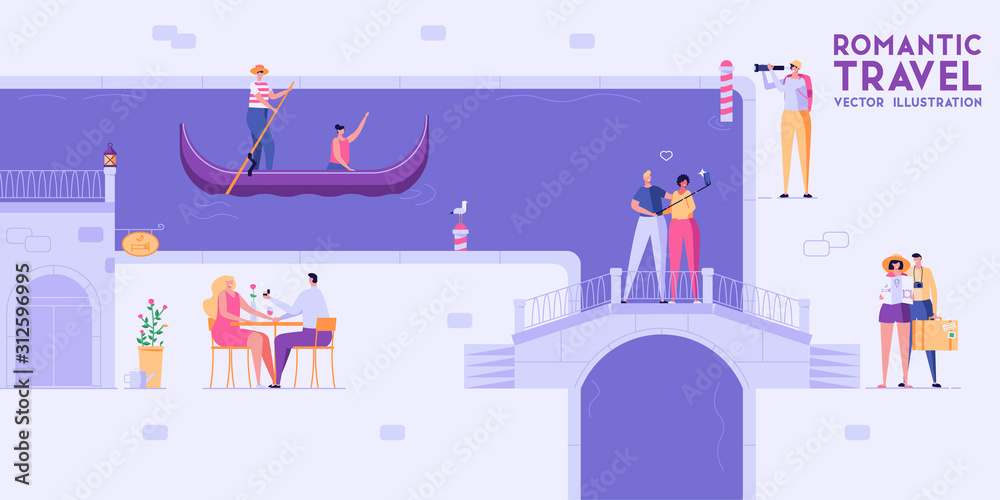 Romantic couple travel, make selfie, offer of marriage and walking in ...