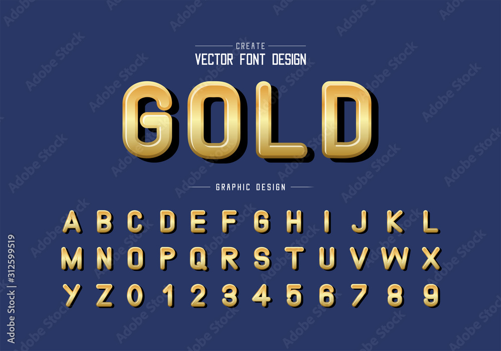 Gold font and alphabet vector, Golden typeface letter and number design ...
