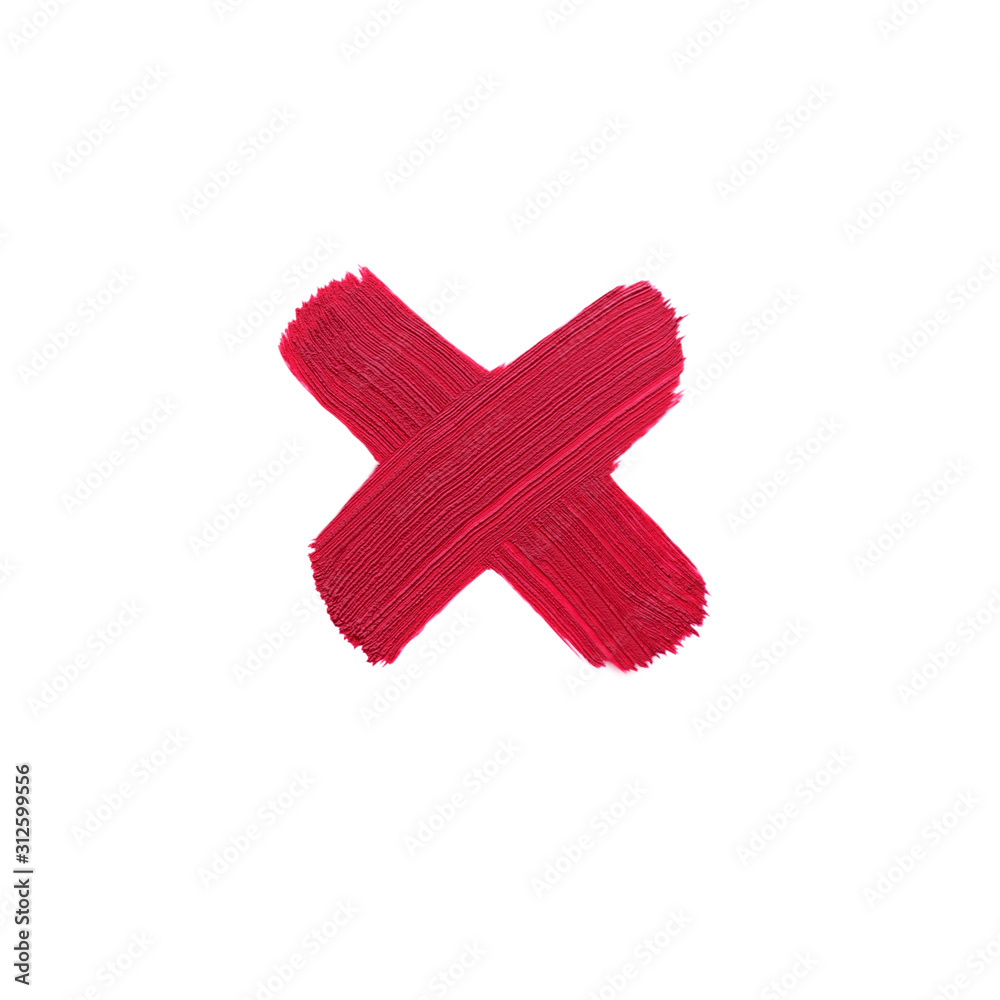 Red lipstick swatch sample texture in shape of the cross or plus sign ...