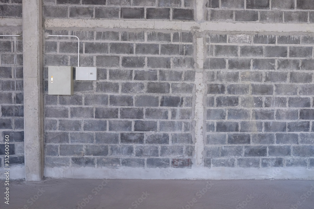 Electrical control box on the wall. Electric control panel power supply ...