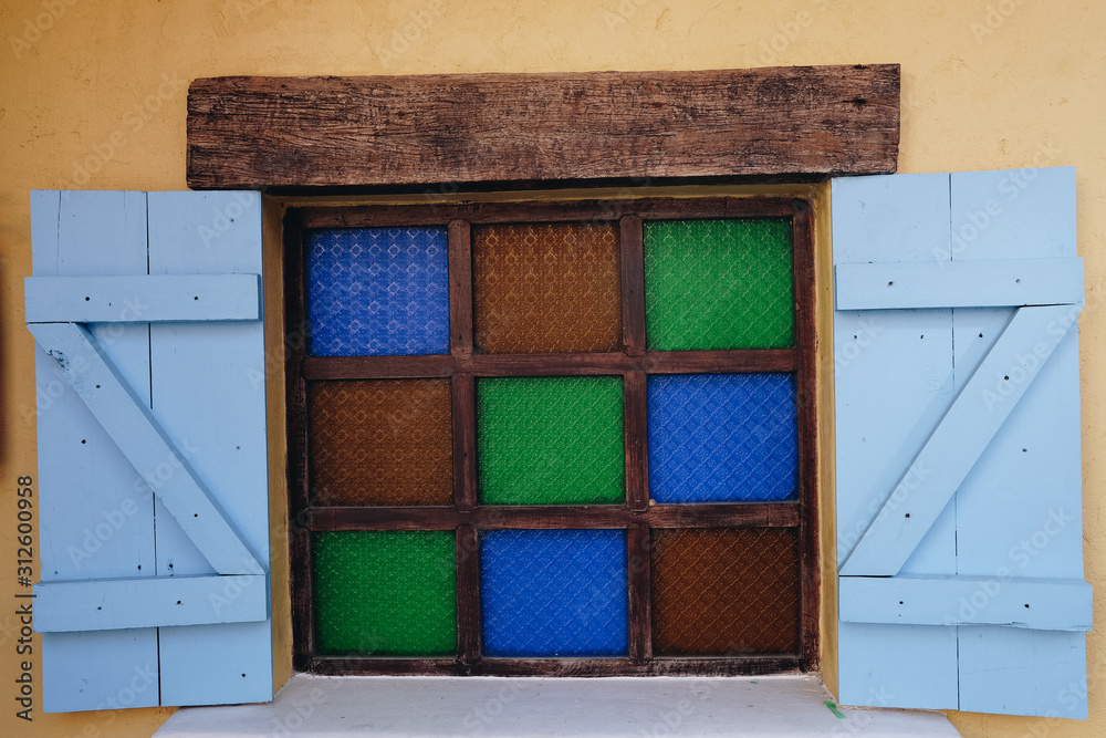 Colorful wooden window architecture building. Colorful houses taken ...