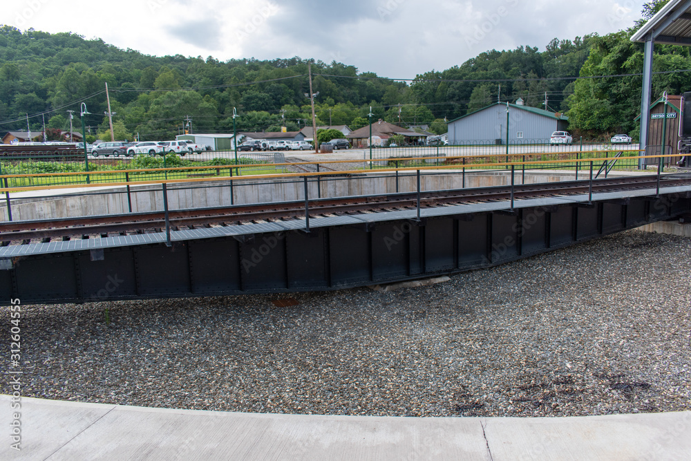 Full landscape orientation of a railroad turntable, allowing the train ...