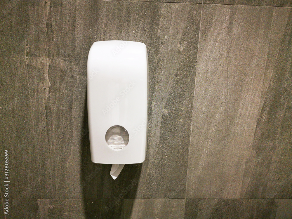 Tissue paper plastic box of hotel toilet. Modern restroom. Stock Photo ...