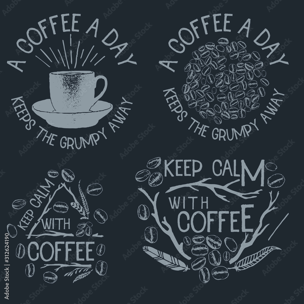 Quote coffee typography set. Calligraphy style Coffee shop promotion ...