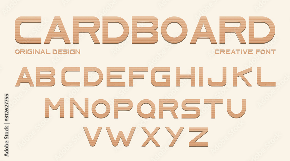 Cardboard font, alphabet from brown craft paper. Vector type from ...