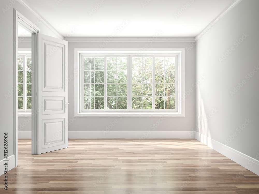 Empty classical style room 3d render,The rooms have wooden floors and ...