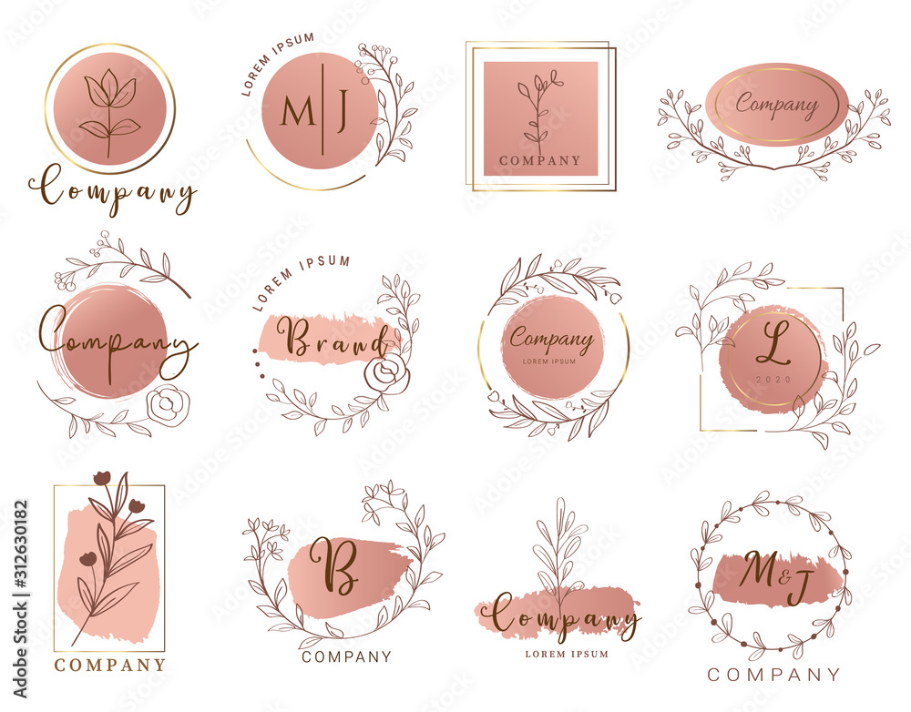 Vector floral border and logo design templates hand drawn style.vector ...