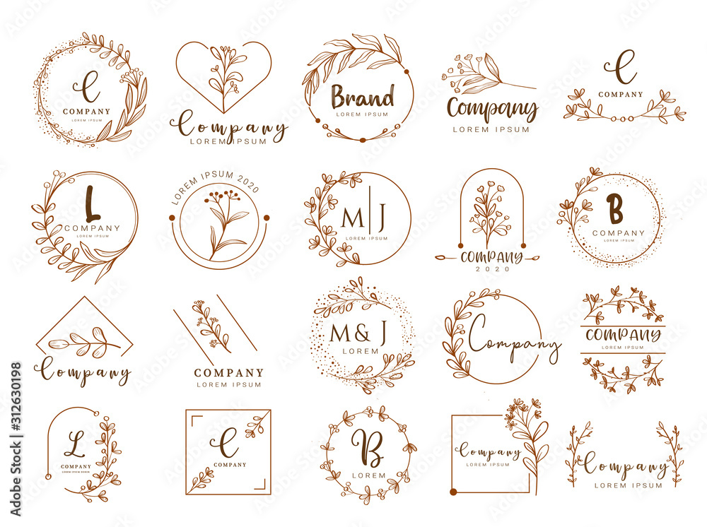 Vector floral border and logo design templates hand drawn style.vector ...