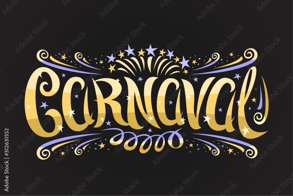 Vector logo for Carnaval, horizontal label with curly calligraphic font ...