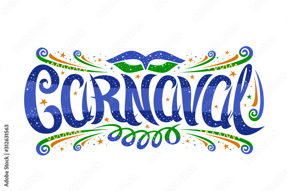 Vector logo for Carnaval, horizontal label with curly calligraphic font ...