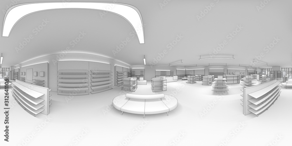 spherical panoramic render of the store, interior visualization, 3D ...