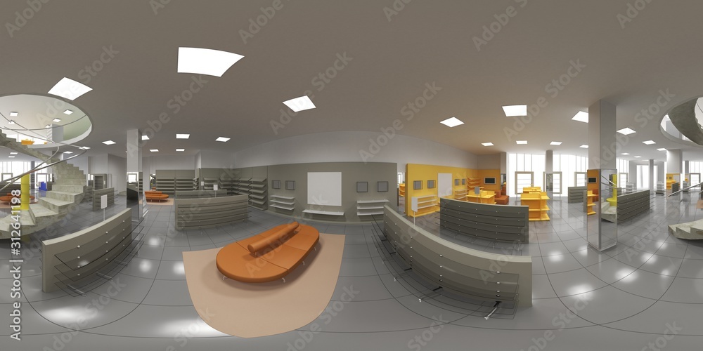 spherical panoramic render of the store, interior visualization, 3D ...