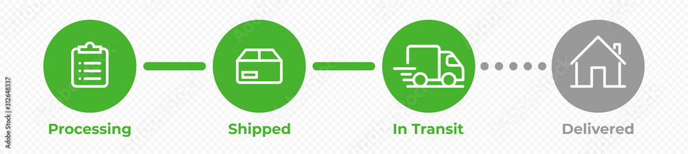 Order delivery status, post parcel package tracking vector icons. Order ...