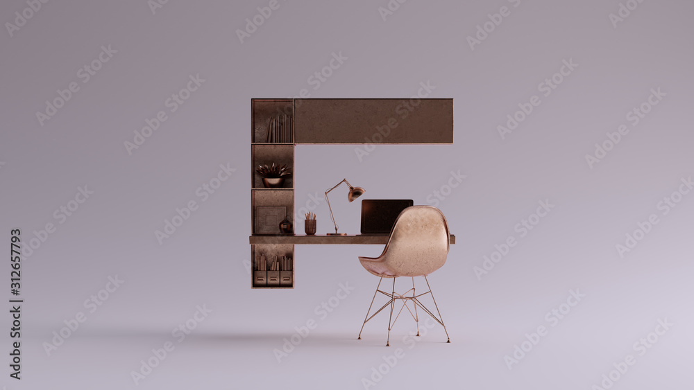 Bronze Simple Home Office Setup with Floating Desk 3d illustration 3d ...