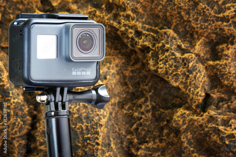 KIEV, UKRAINE - JUNE 05, 2018: Gopro Hero Black action camera against ...