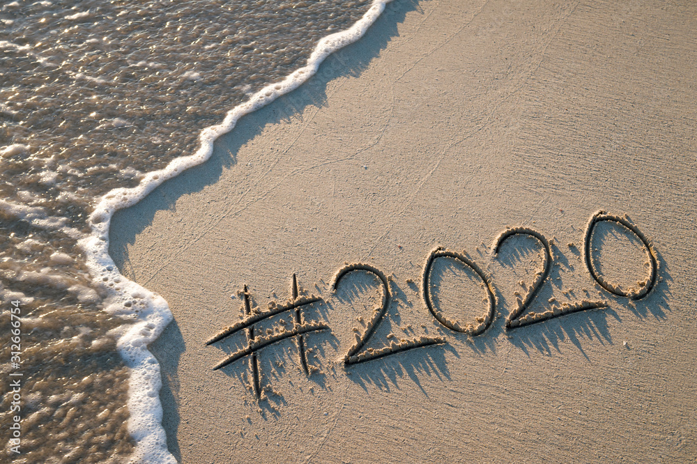 Modern New Year message with social media hashtag for 2020 handwritten ...