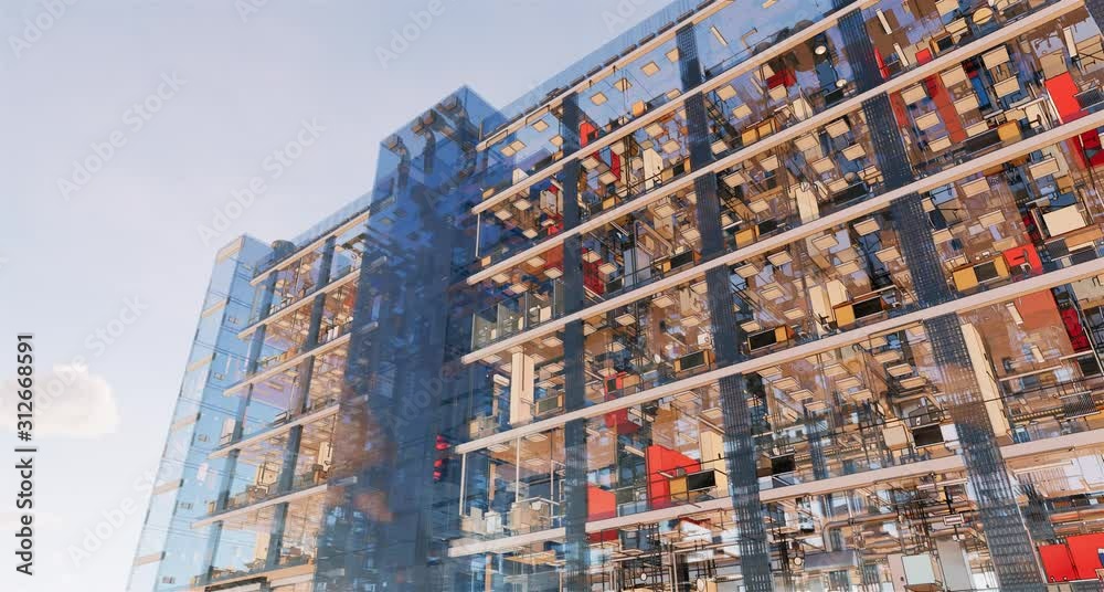 Visualization of a BIM model of an office building with transparent ...