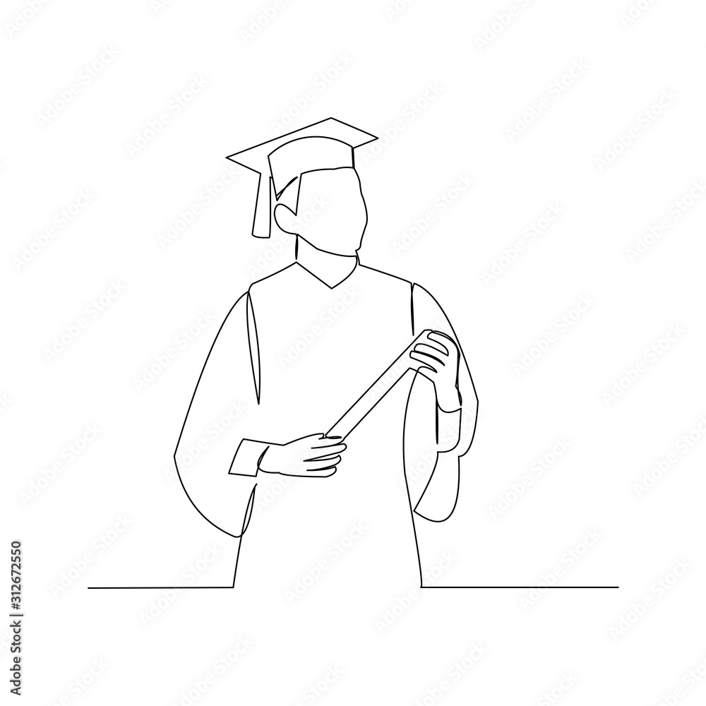 continuous line drawing of graduation man wear toga hat vector ...