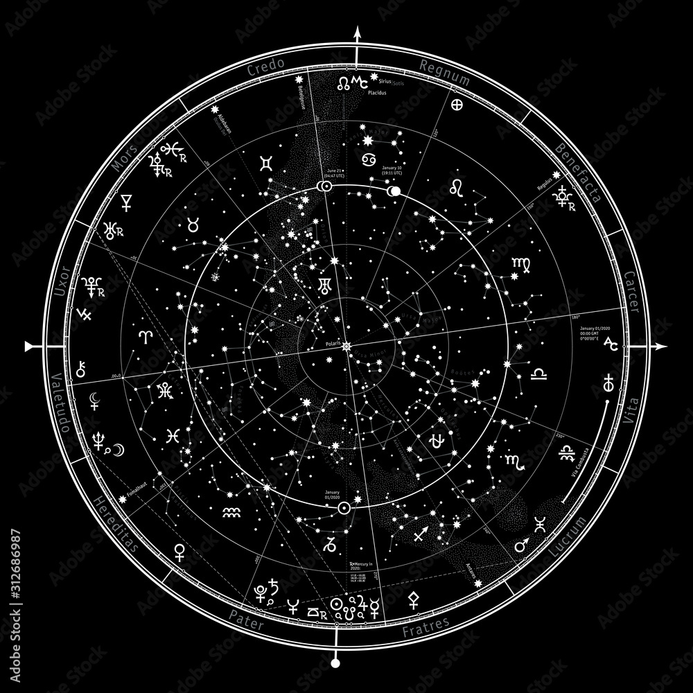 Astrological Celestial Map of The Northern Hemisphere. The General ...