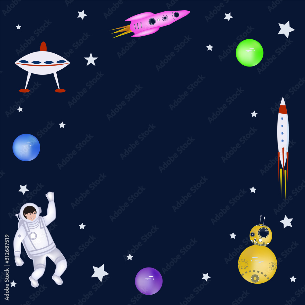 Frame - border on the space theme - satellite, astronaut, rocket ...