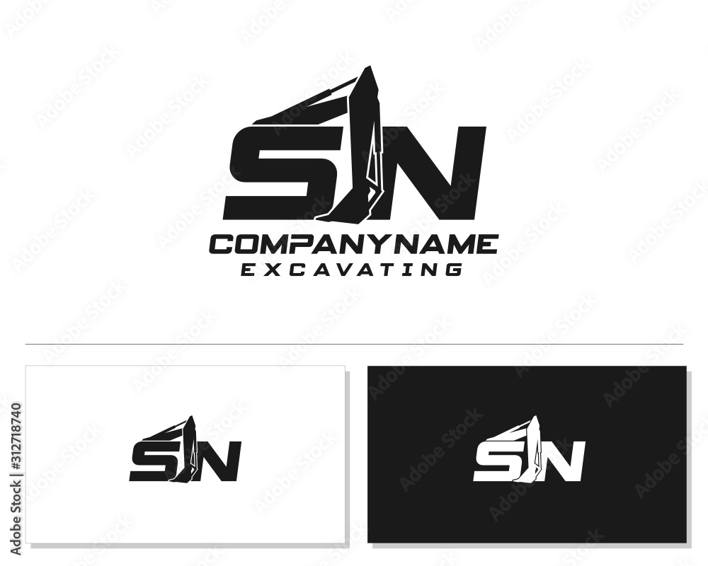 Initial SN excavator logo concept vector with arm excavator template ...