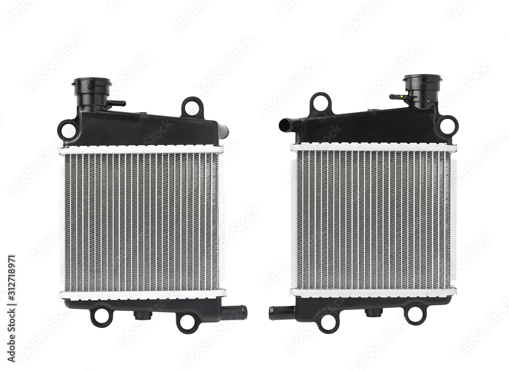 aluminum motorcycle or scooter radiators on white background, Radiators ...
